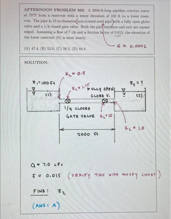 Solved AFTERNOON PROBLEM 503: A 2000-ft-long pipeline | Chegg.com