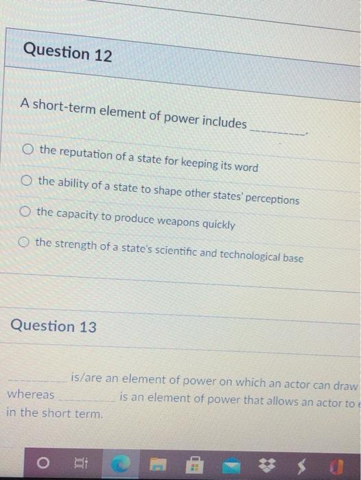 Solved Question 12 A short-term element of power includes O | Chegg.com