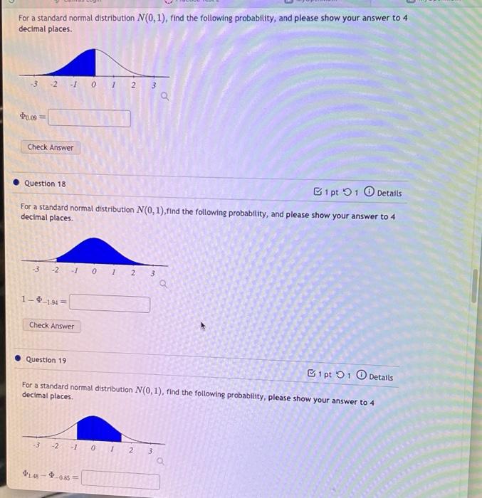 Solved For a standard normal distribution N(0,1), find the | Chegg.com