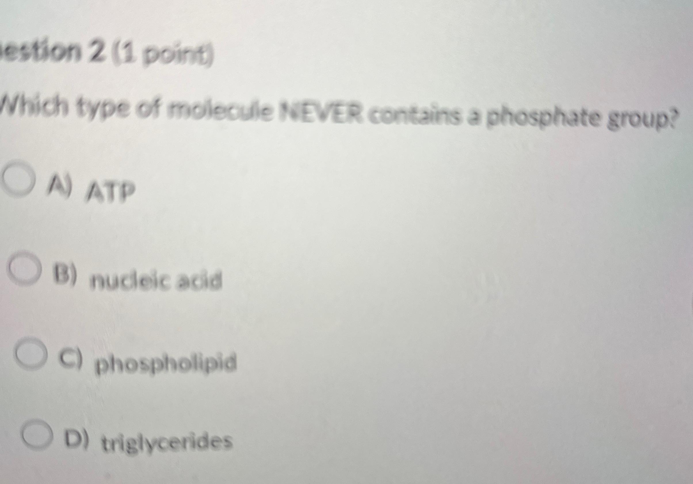 Solved estion 2 (1 point)Which type of molecule NEVER | Chegg.com Solved estion 2 (1 point)Which type of molecule NEVER | Chegg.com