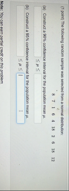 Solved (1 ﻿point) ﻿The following random sample was selected | Chegg.com