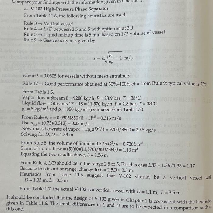 Solved a. V-102 High-Pressure Phase Separator From Table | Chegg.com