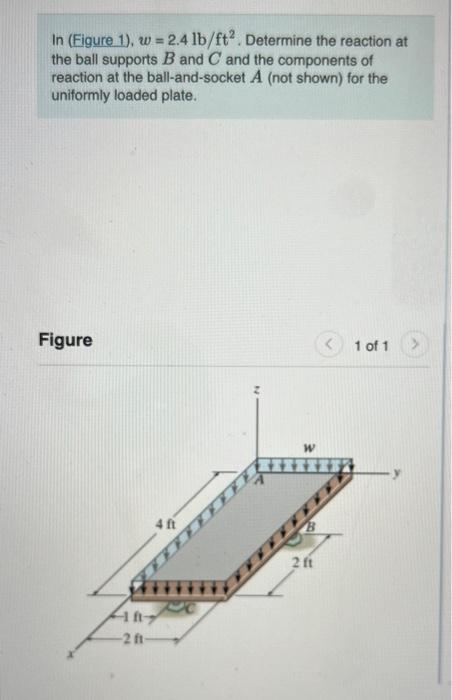 Solved In (Figure 1),w=2.4lb/ft2. Determine the reaction at | Chegg.com