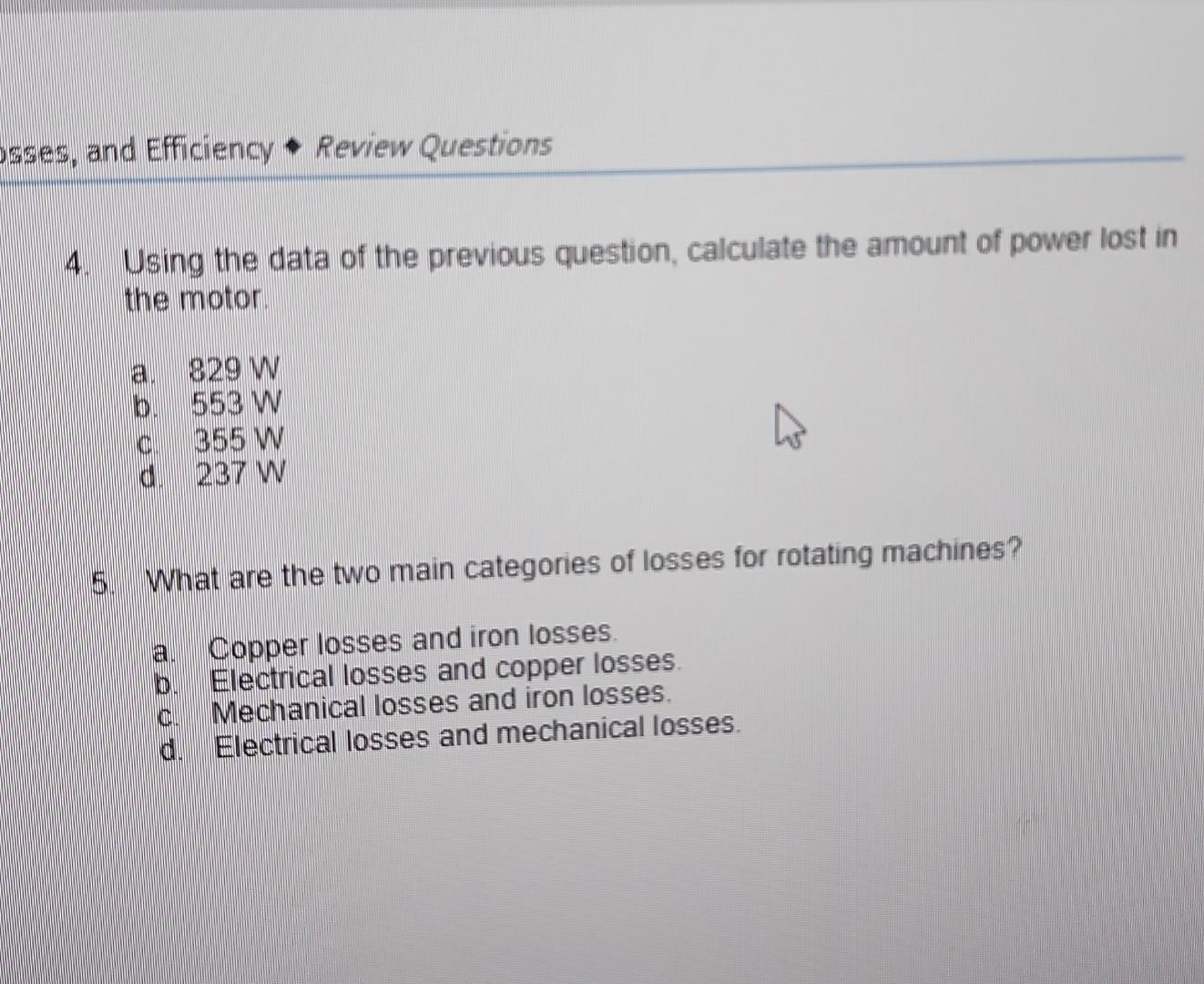 Solved Inis exercise allowed you to calculate the mechanical | Chegg.com