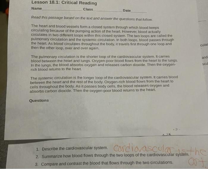 Solved Lesson 18.1: Critical Reading Name Class Date Read | Chegg.com