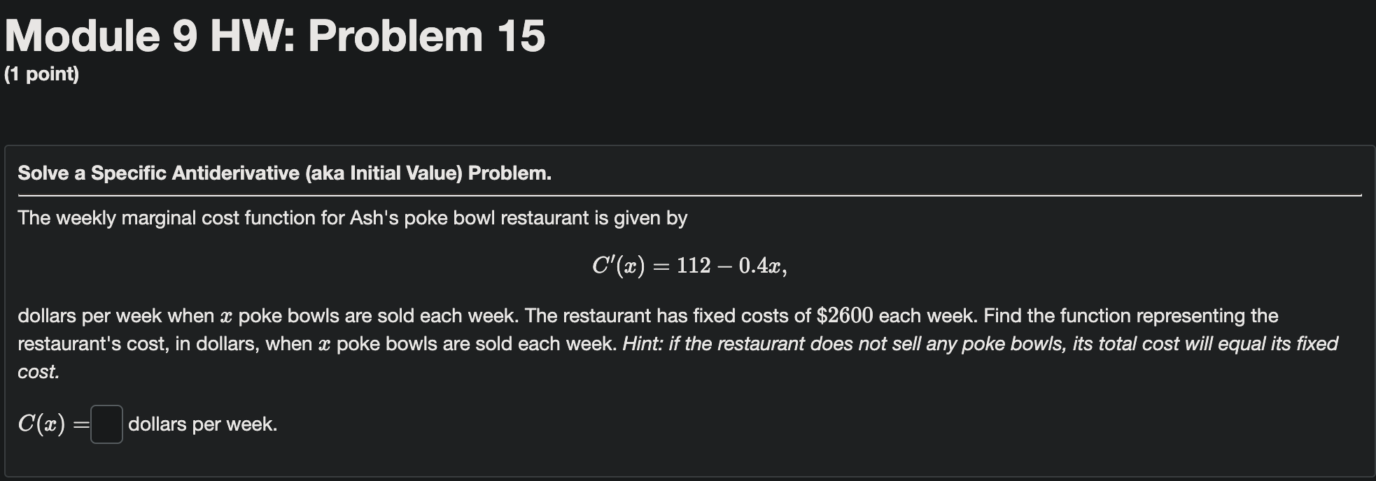 Solved Module 9 ﻿HW: Problem 15(1 ﻿point)Solve a Specific | Chegg.com