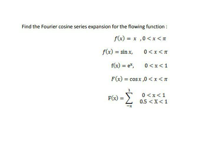 Solved Find the Fourier cosine series expansion for the | Chegg.com