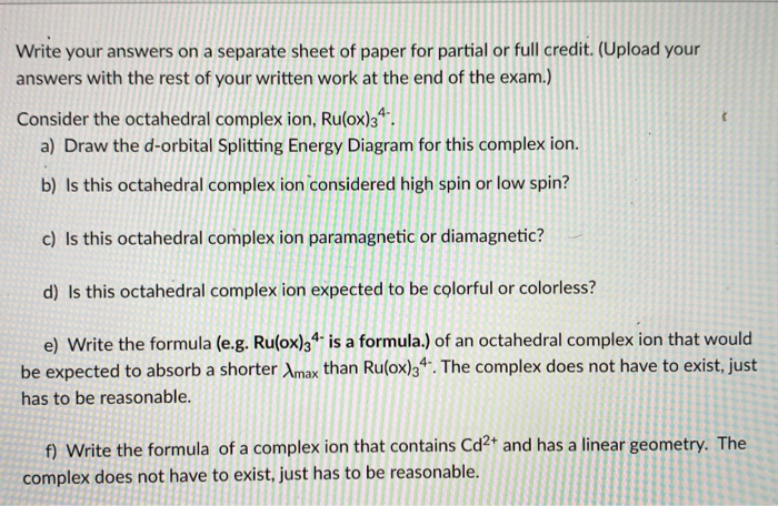 Solved Write your answers on a separate sheet of paper for | Chegg.com