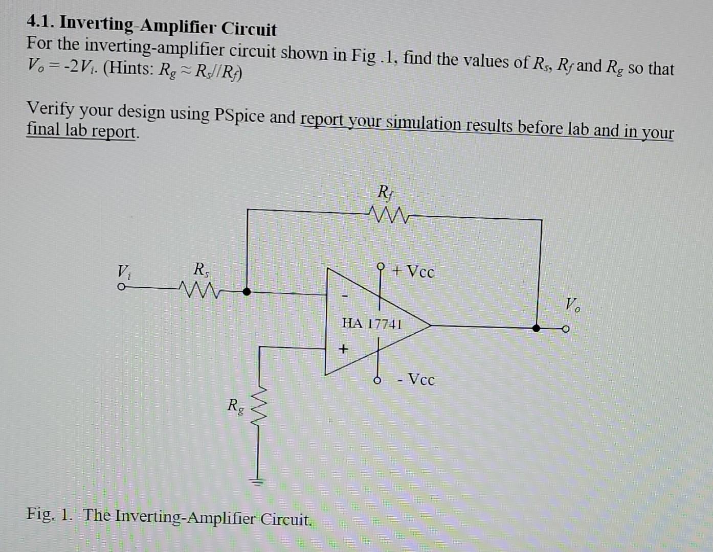 Solved 4.1. Inverting-Amplifier Circuit For the | Chegg.com