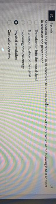 Solved 81 2 points Sensation and perception in all senses | Chegg.com