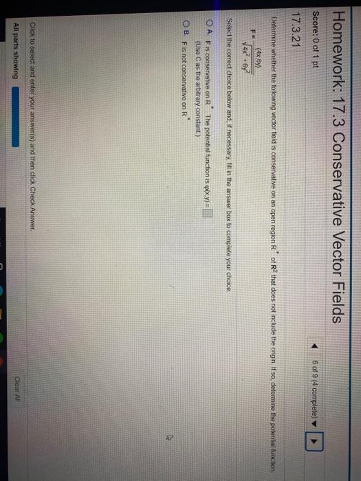 Solved Homework: 17.3 Conservative Vector Fields Score: 0 of | Chegg.com