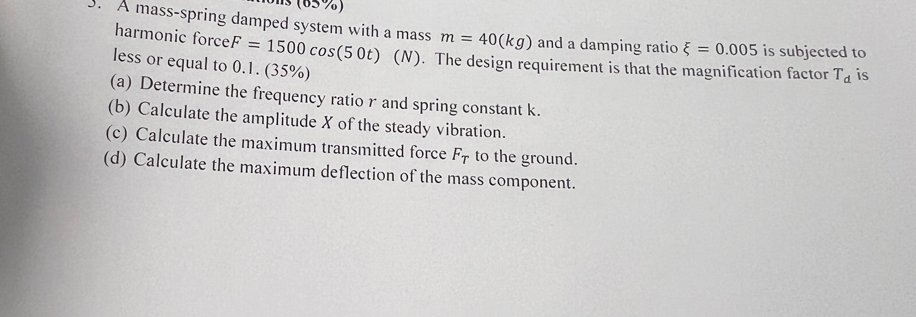 Solved A mass-spring damped system with a mass m=40(kg) ﻿and | Chegg.com