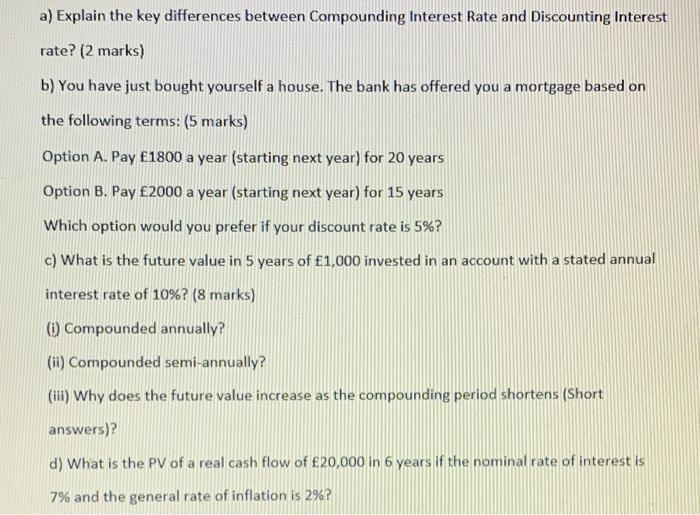 Solved a) Explain the key differences between Compounding | Chegg.com