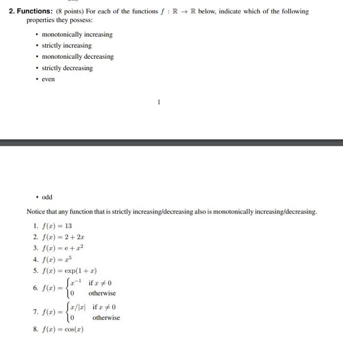 Solved 2. Functions: ( 8 points) For each of the functions | Chegg.com