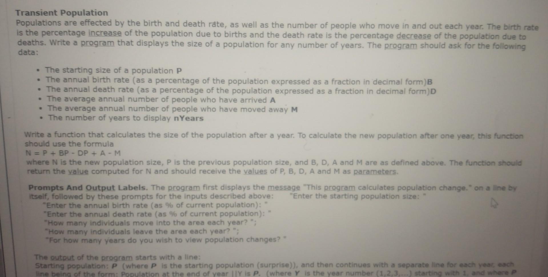 Solved Transient Population Populations are effected by the | Chegg.com