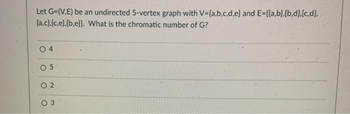 Solved Let G=(V.E) be an undirected 5-vertex graph with | Chegg.com