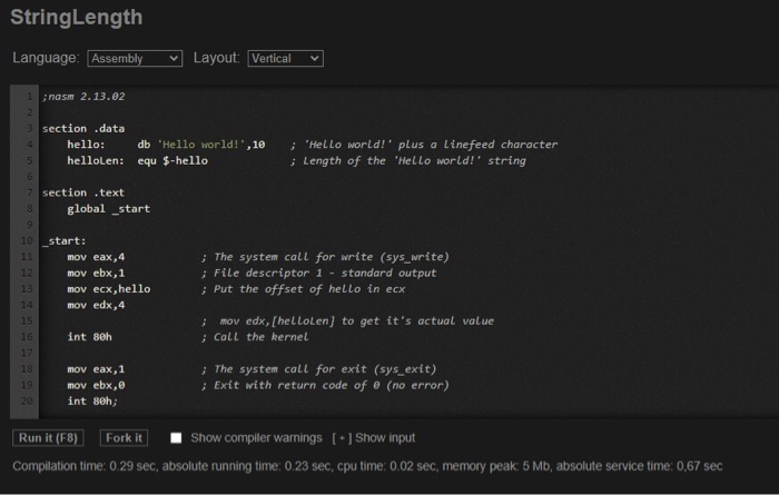 compile nasm online Language: Assembly Layout: | Chegg.com
