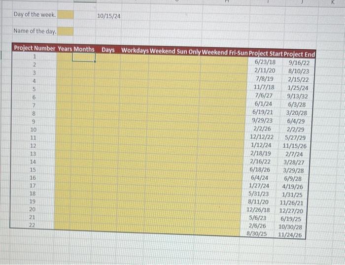 Solved Day of the week. 10/15/24 Name of the day.Use the | Chegg.com