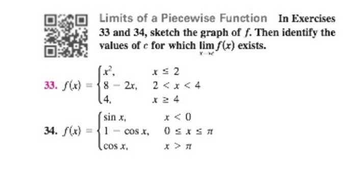 Solved Limits of a Piecewise Function In Exercises 33 and | Chegg.com