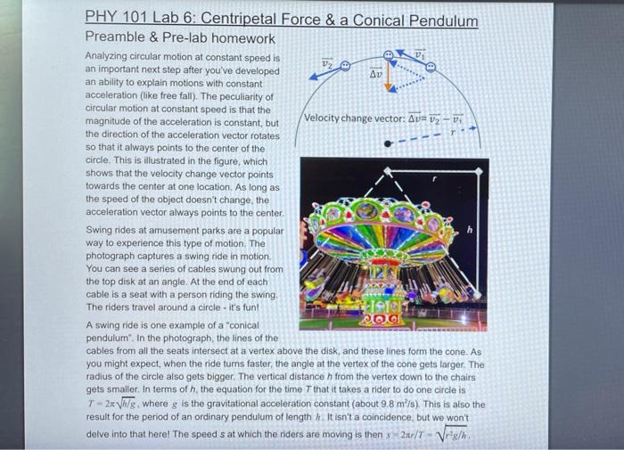 Solved PHY 101 Lab 6: Centripetal Force & a Conical Pendulum | Chegg.com