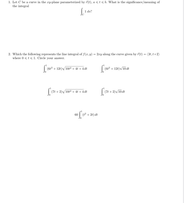 Solved 1. Let C be a curve in the ry-plane parameterized by | Chegg.com