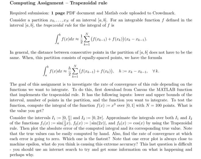 Solved Computing Assignment - Trapezoidal rule Required | Chegg.com