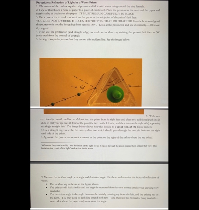 Solved Procedures: Refraction of Light by a Water Prism 1. | Chegg.com
