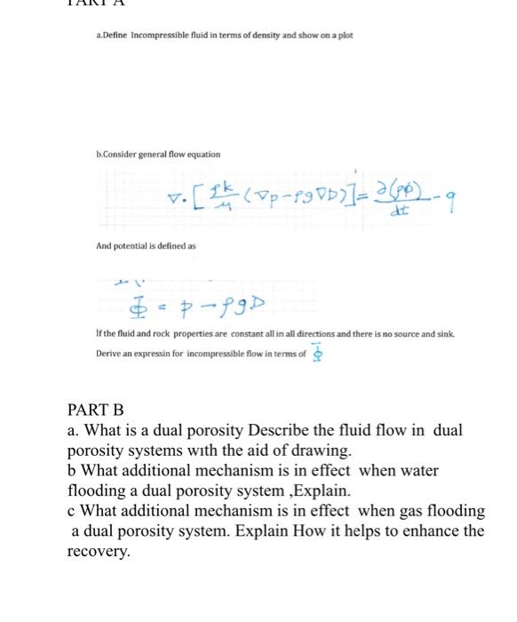 Solved a. Define Incompressible fluid in terms of density | Chegg.com