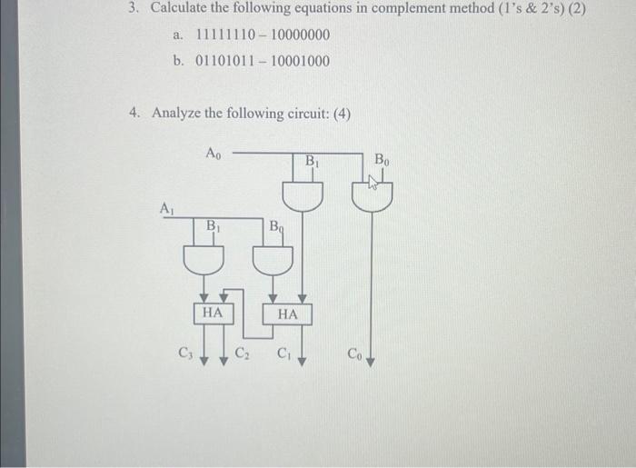 Solved 3. Calculate the following equations in complement | Chegg.com