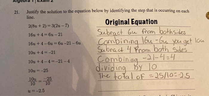 Solved 21. Justify the solution to the equation below by | Chegg.com