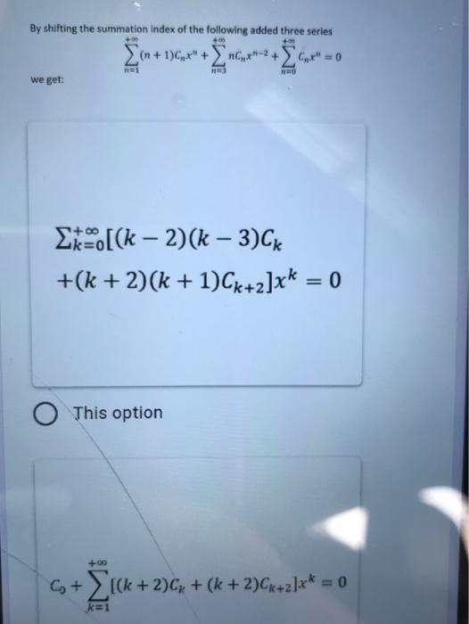 Solved By shifting the summation Index of the following | Chegg.com