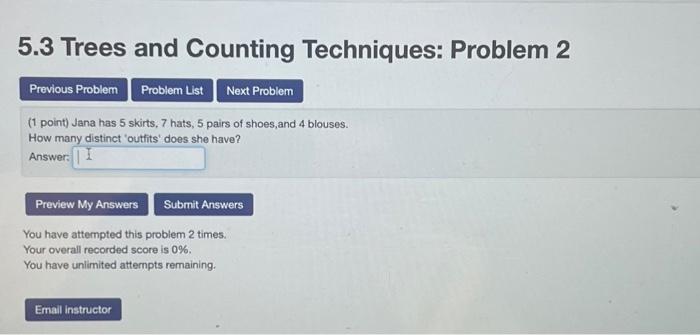 Solved 5.3 Trees and Counting Techniques: Problem 2 Previous | Chegg.com