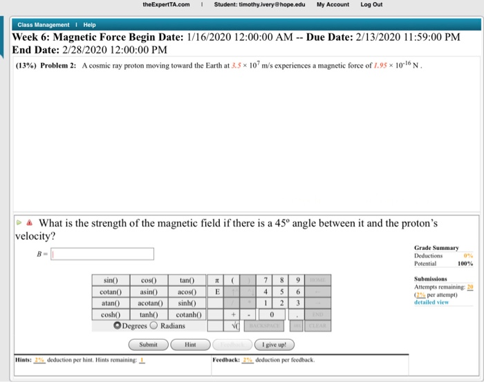 Solved theExpertTA.com Student: timothy.ivery@hope.edu My | Chegg.com