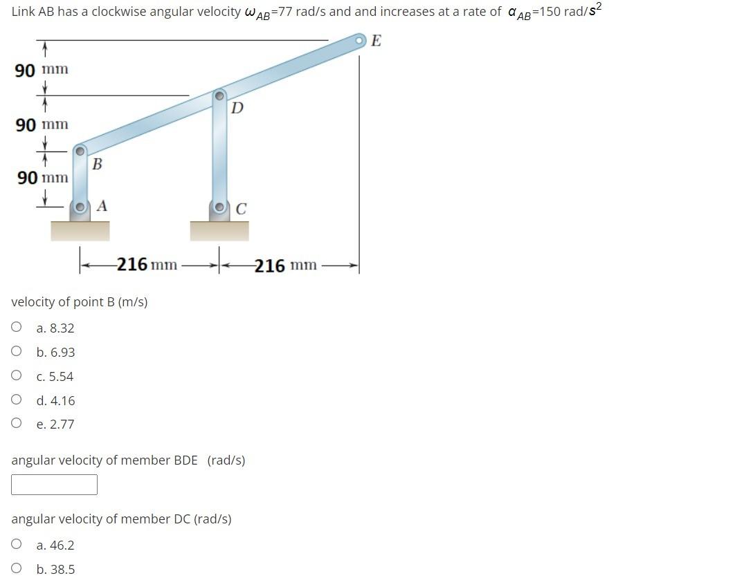 Solved Link AB has a clockwise angular velocity WAB=77 rad/s | Chegg.com
