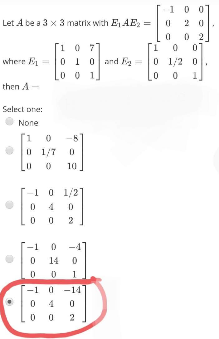 Solved Let A be a 3 x 3 matrix with E1 AE2 = 1 [ 1 -1 0 0 0 | Chegg.com