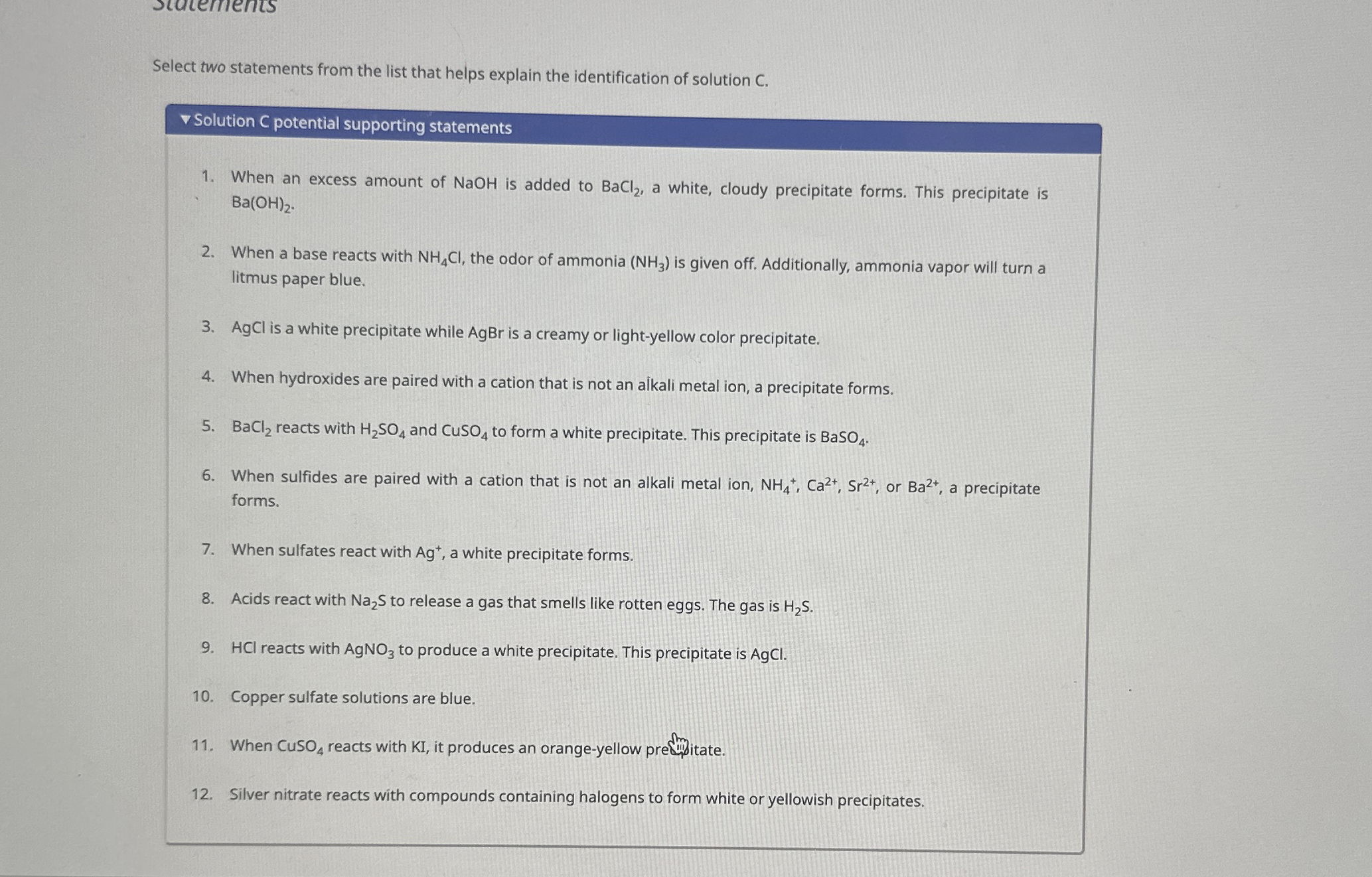 Solved Select two statements from the list that helps | Chegg.com