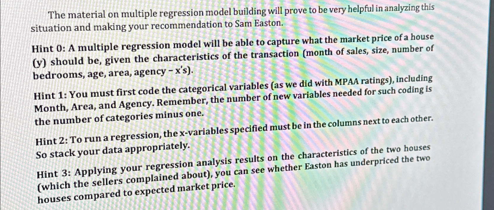 Solved The material on multiple regression model building | Chegg.com