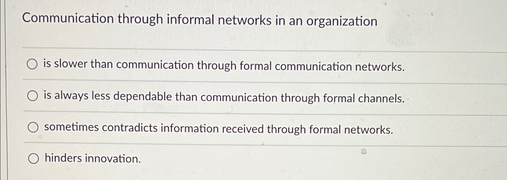 Solved Communication through informal networks in an | Chegg.com