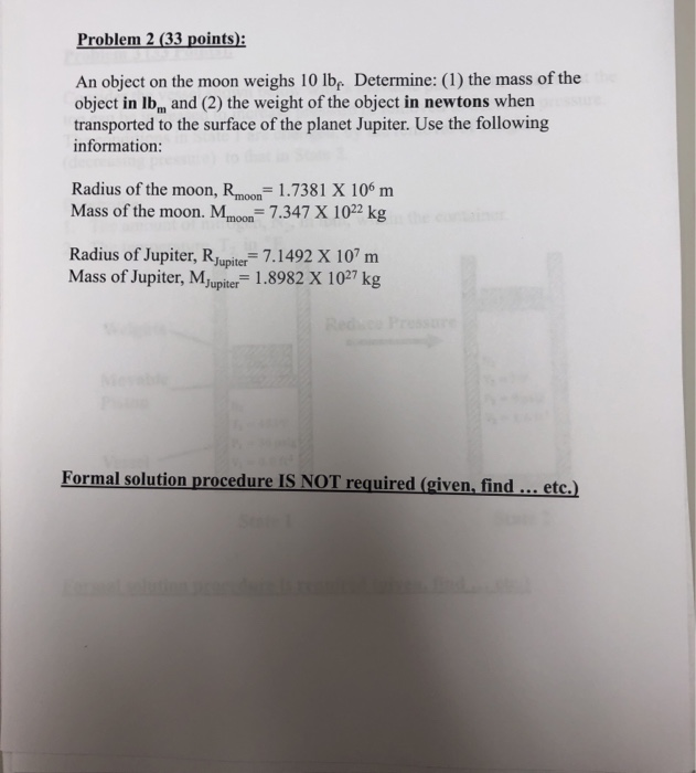 Solved Problem 2 (33 points): An object on the moon weighs | Chegg.com