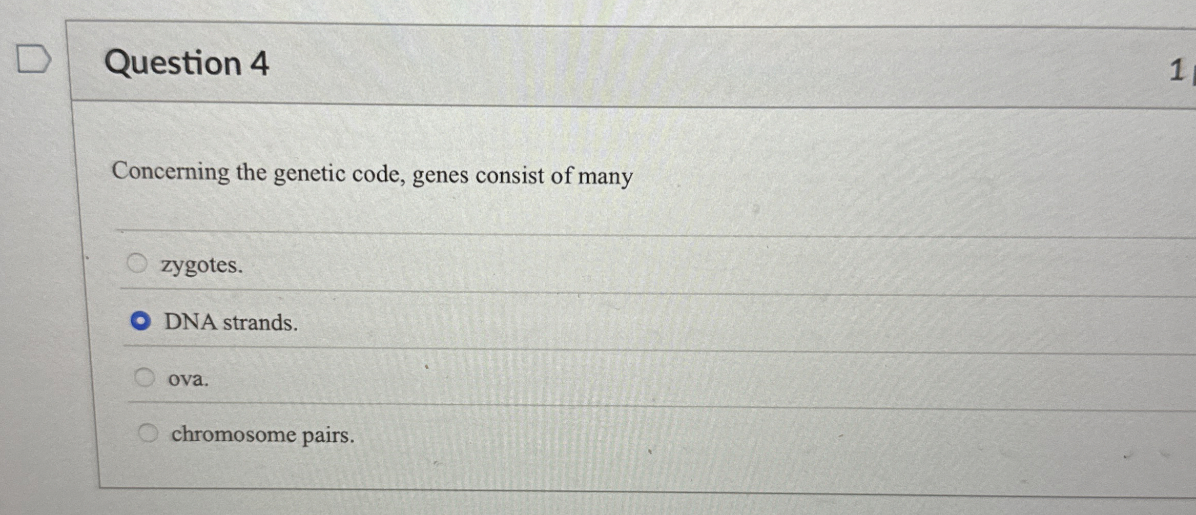 Solved Question 4Concerning the genetic code, genes consist | Chegg.com