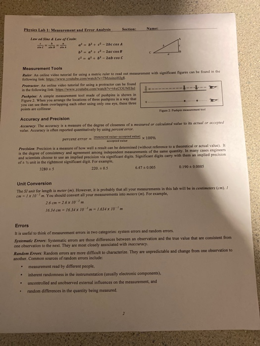 Physies Lab 1: Measurement and Error Analysis | Chegg.com