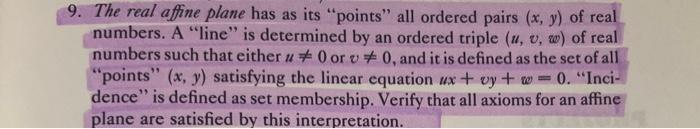 Solved 9. The real affine plane has as its "points" all | Chegg.com