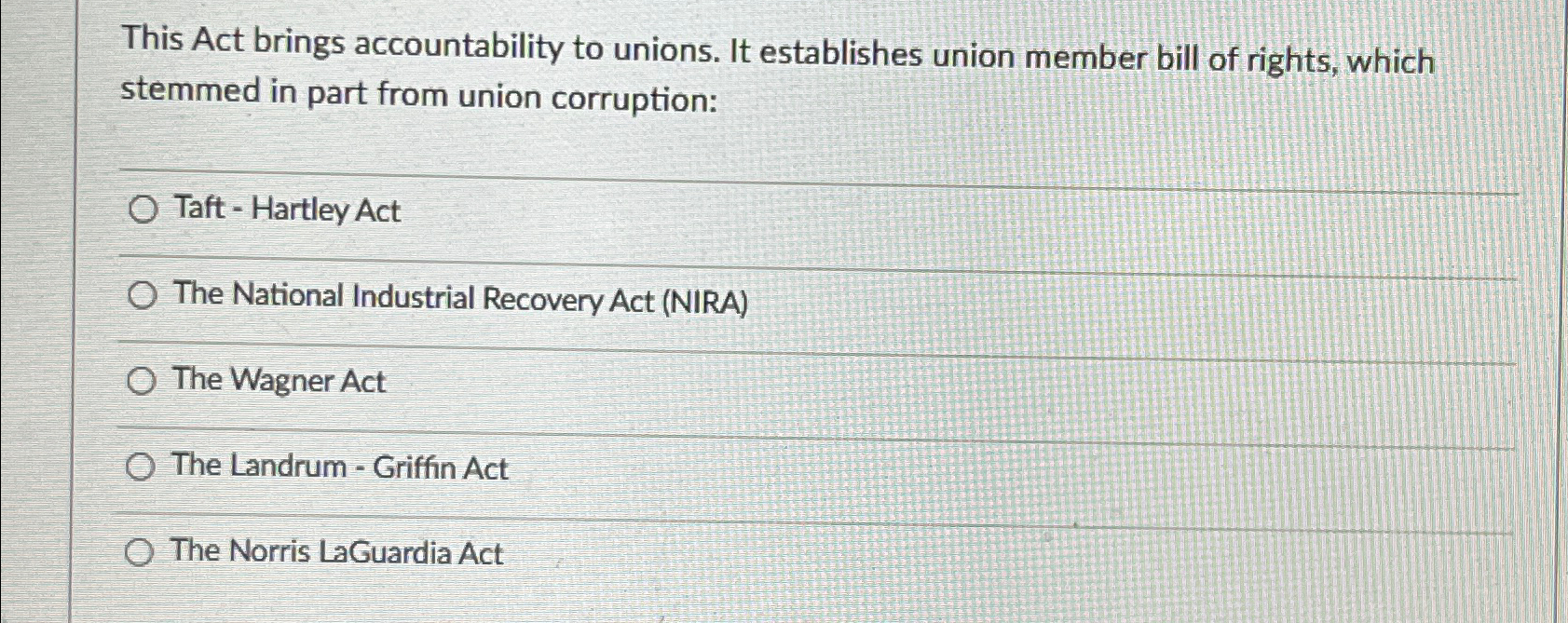 Solved This Act brings accountability to unions. It | Chegg.com