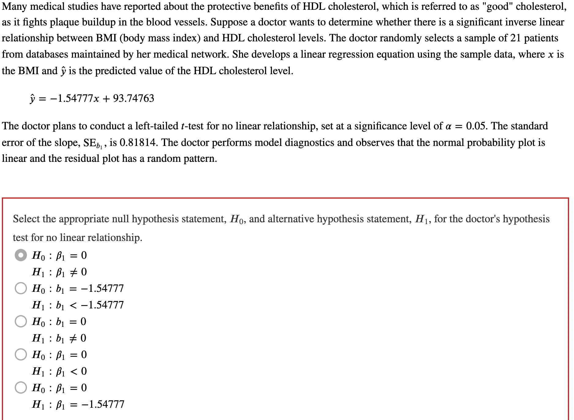 Solved Select the appropriate null hypothesis statement, H0, | Chegg.com