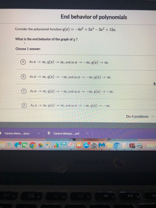 Solved End behavior of polynomials Consider the polynomial | Chegg.com