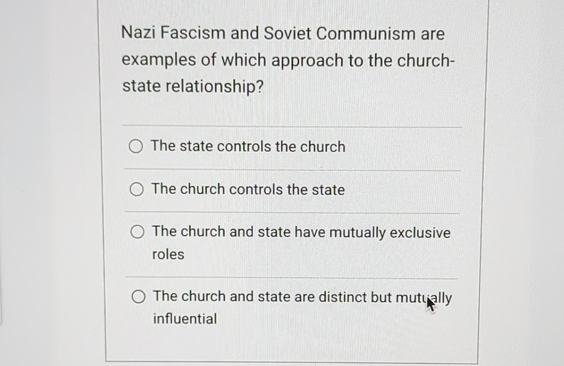 Solved Nazi Fascism and Soviet Communism are examples of | Chegg.com