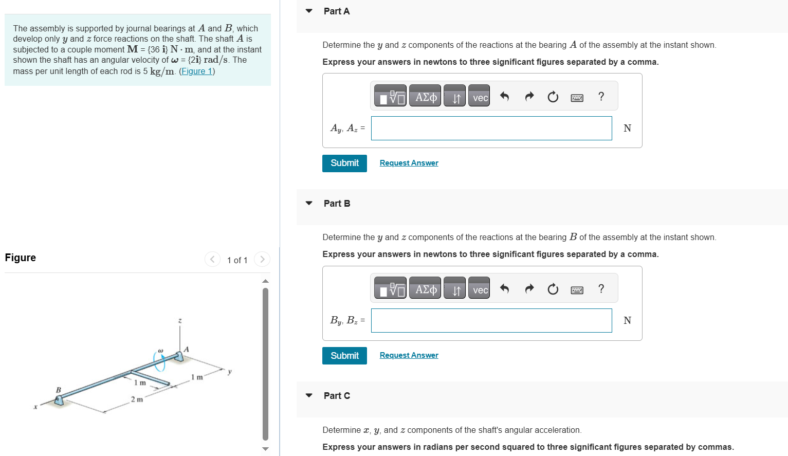 Solved x,y, ﻿and z ﻿components of ﻿the shaft's angular | Chegg.com