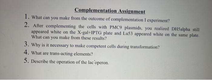 Solved Complementation Assignment 1. After complementing the | Chegg.com