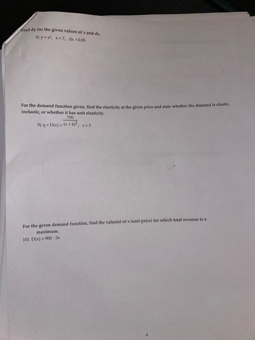 Solved find dy for the given values of x and dx. 8) y = x, | Chegg.com