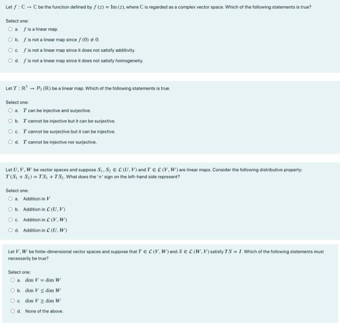 Solved Let f:C→C be the function defined by f(z)=Im(z), | Chegg.com